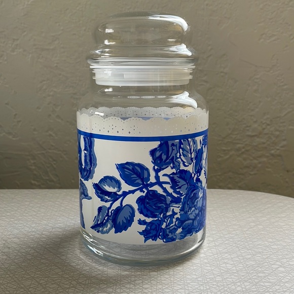 Accents | Cottagecore Blue White Roses Lace Storage Jar | Poshmark